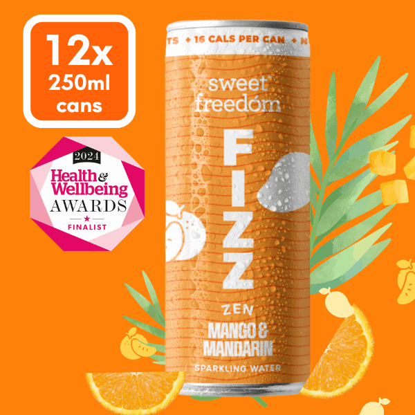 Sweet Freedom FIZZ™ Mango & Mandarin sparkling water, 12x 250ml cans.
