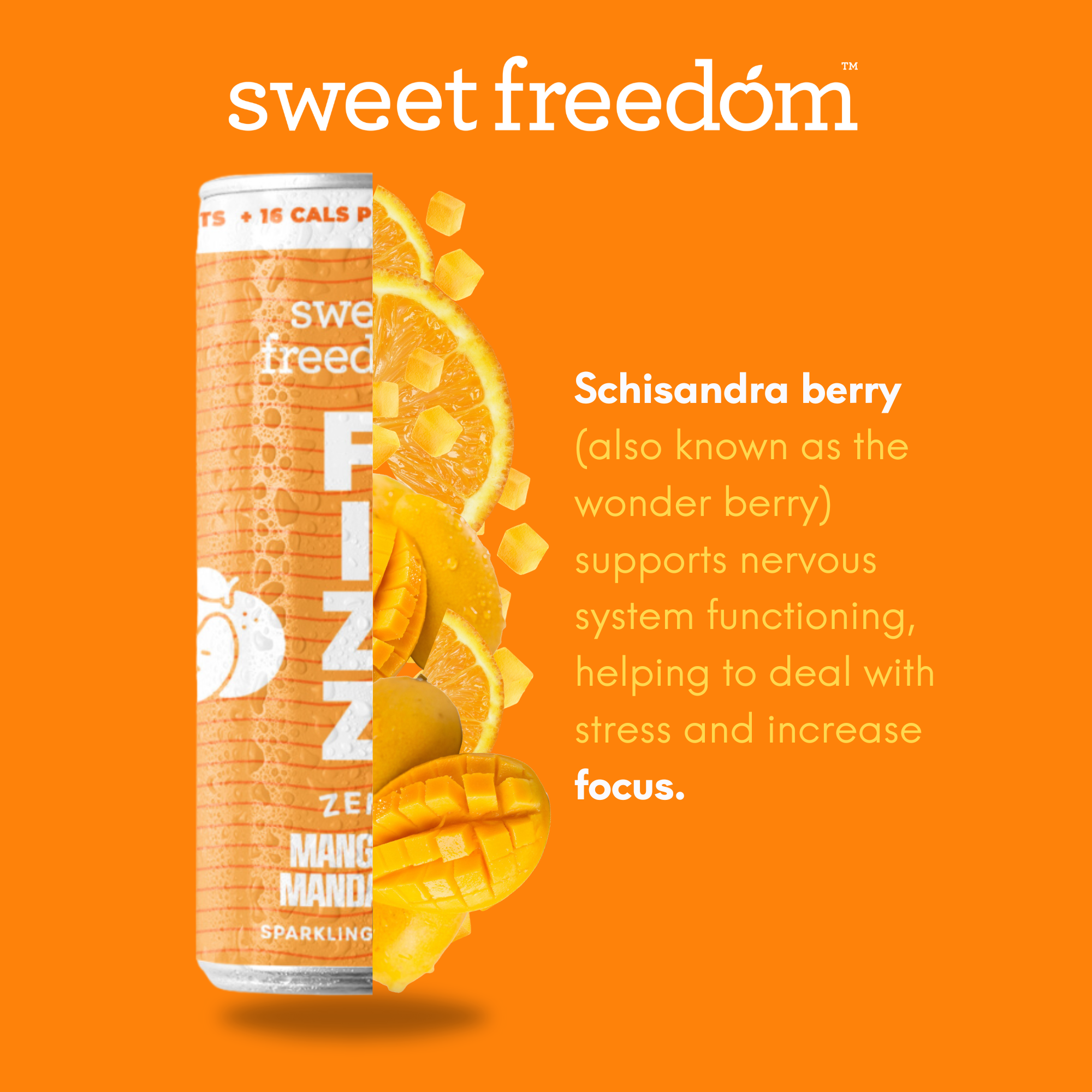 Sweet Freedom FIZZ™ Mango & Mandarin sparkling water, 4x 250ml cans.