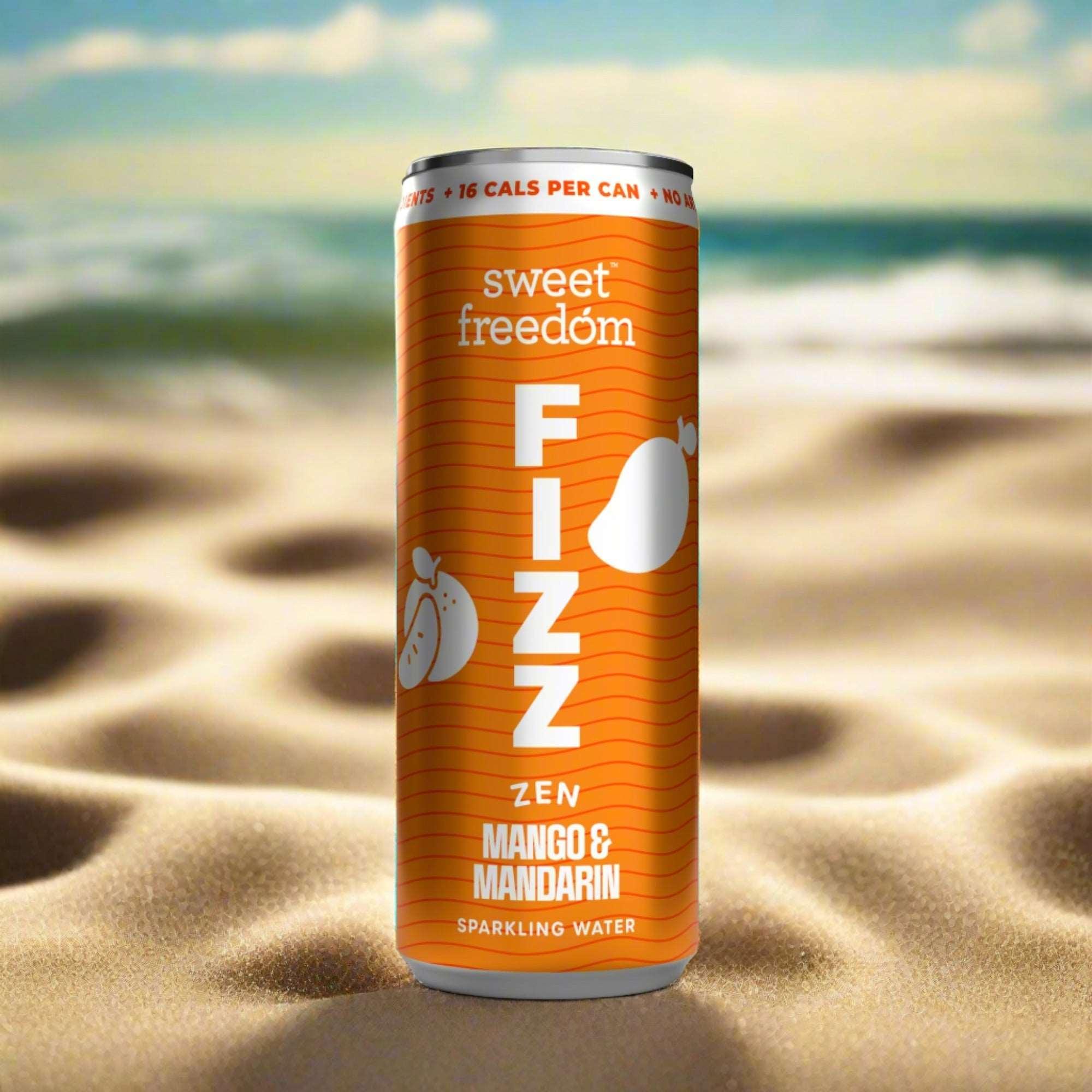 Sweet Freedom FIZZ™ Mango & Mandarin sparkling water, 12x 250ml cans.