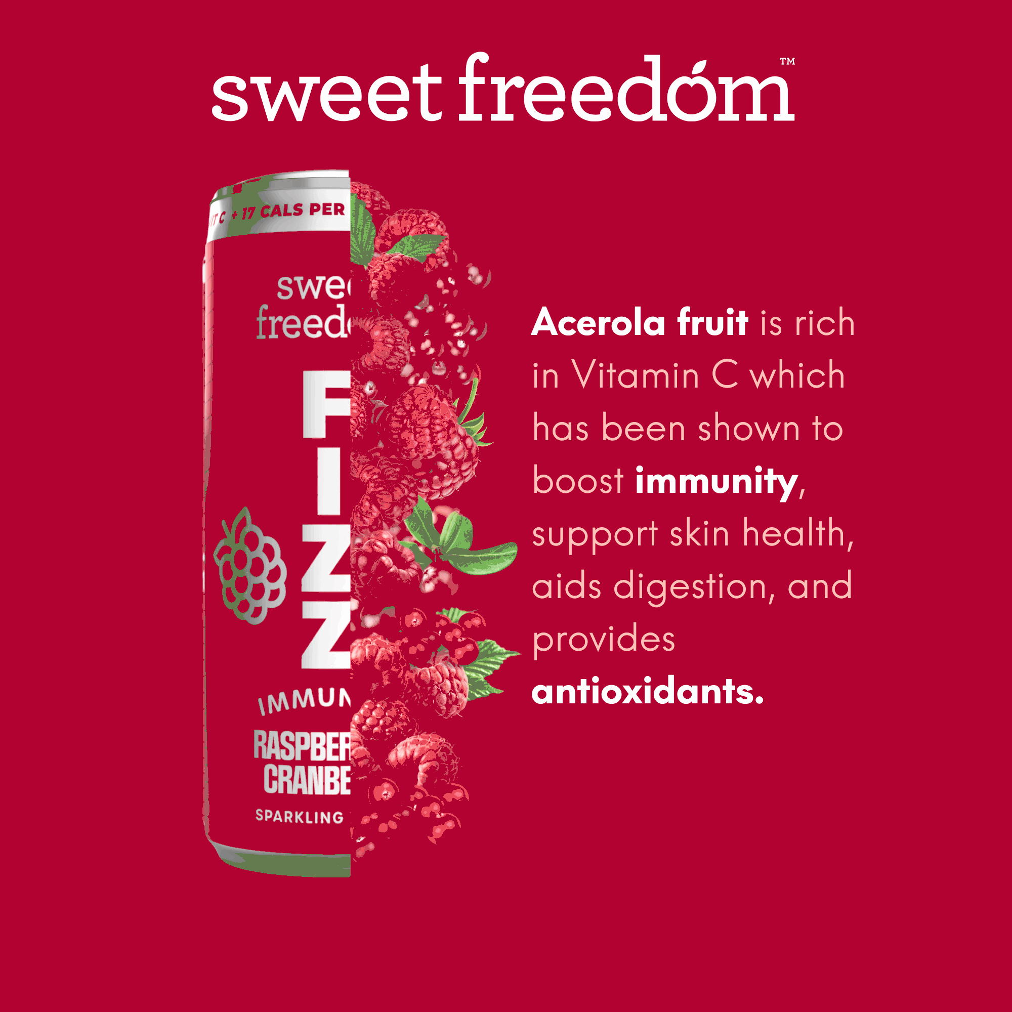 Sweet Freedom FIZZ™ Raspberry & Cranberry sparkling water, 4x 250ml cans.