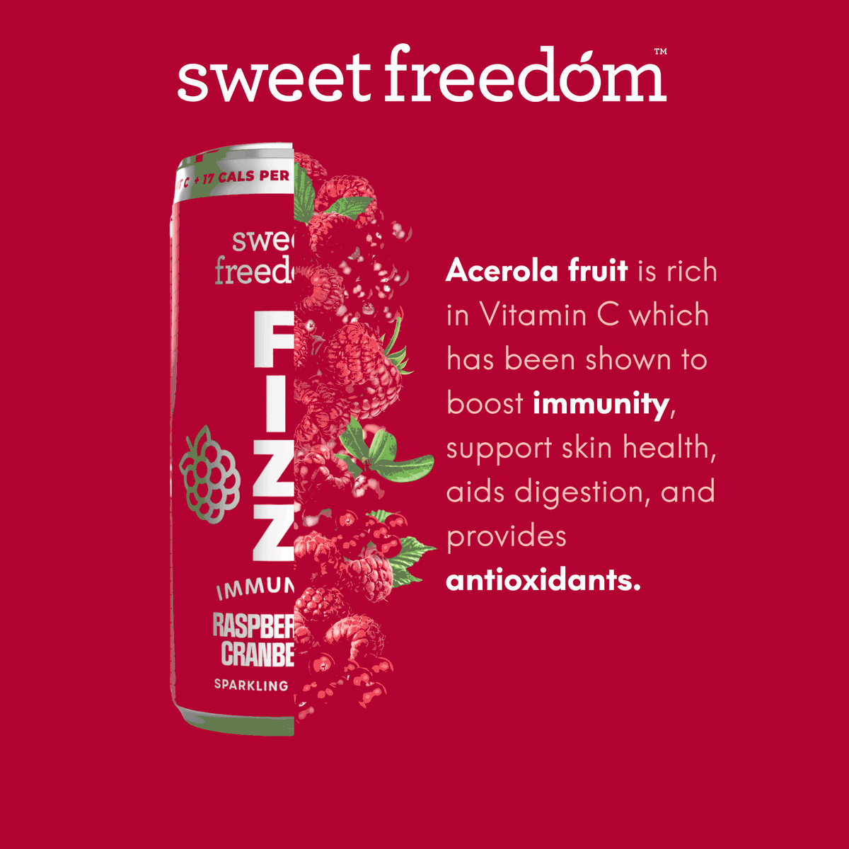 Sweet Freedom FIZZ™ Raspberry & Cranberry sparkling water, 4x 250ml cans.
